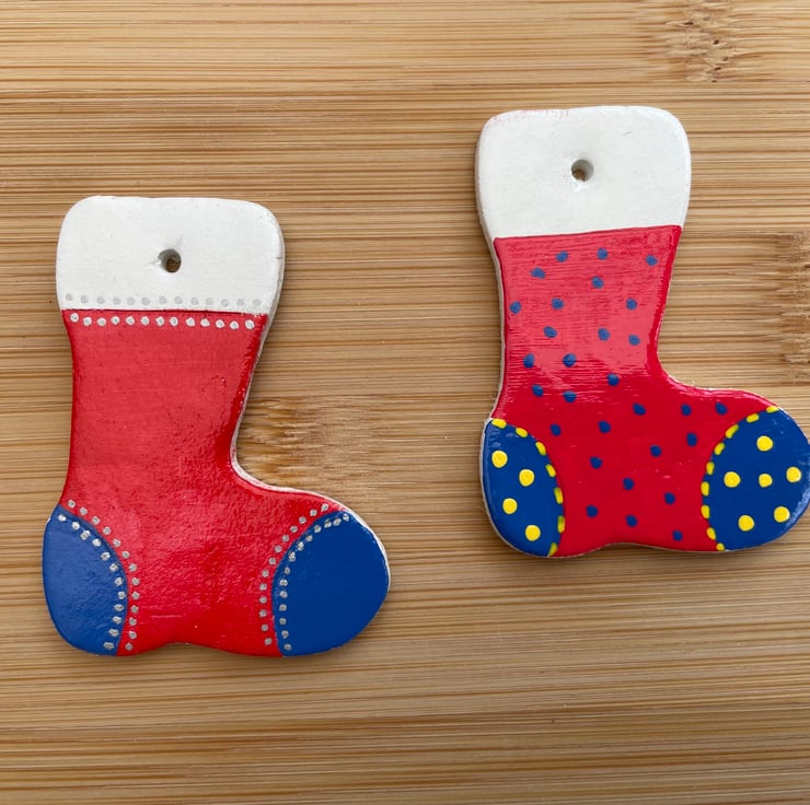 Clay Stocking Christmas Tree decorations, hangers. - Folksy