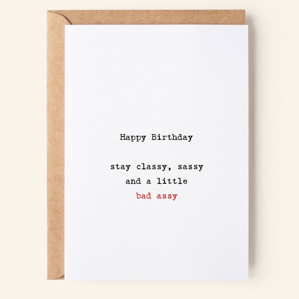 Stay Classy Funny Quote Birthday Card in Typerw... - Folksy