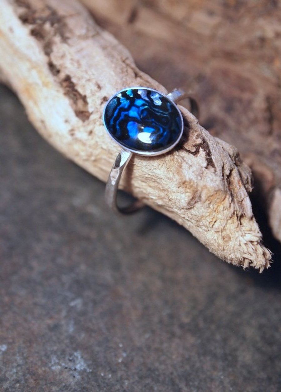 Sterling Silver Ring with Blue Paua Shell - Folksy