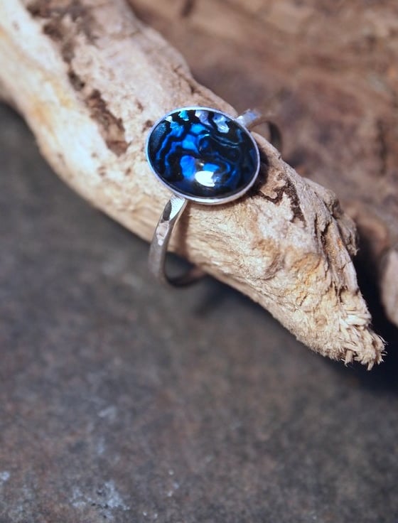 Sterling Silver Ring with Blue Paua Shell - Folksy