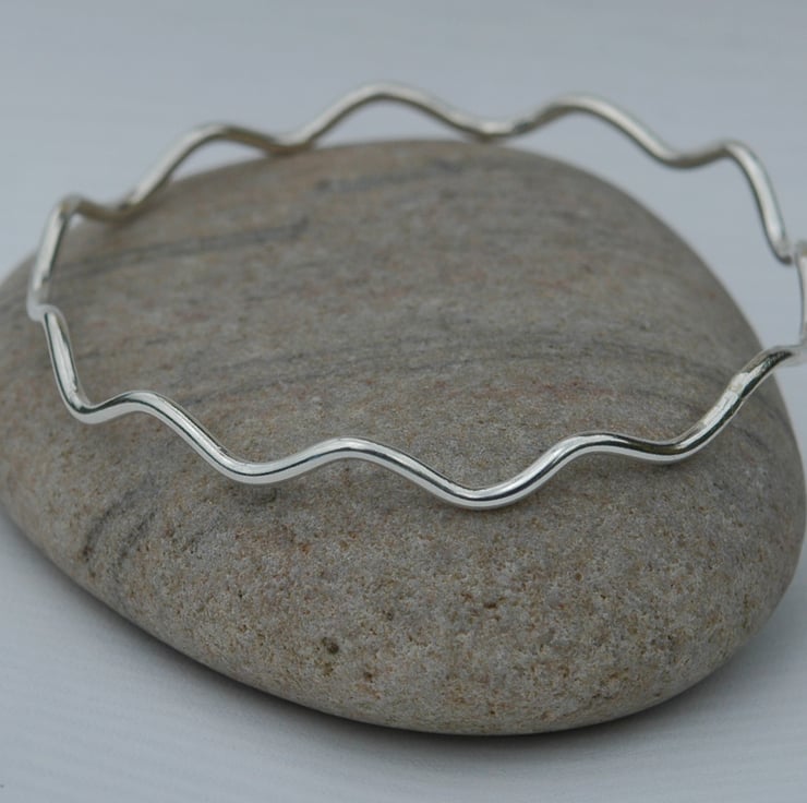 Sterling Silver Ocean Wave Bangle, B71 - Folksy