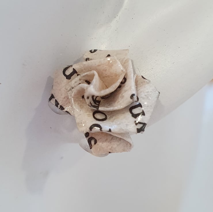 Tiny Paper Rose Stud Earrings, Upcycled Book Pa... - Folksy