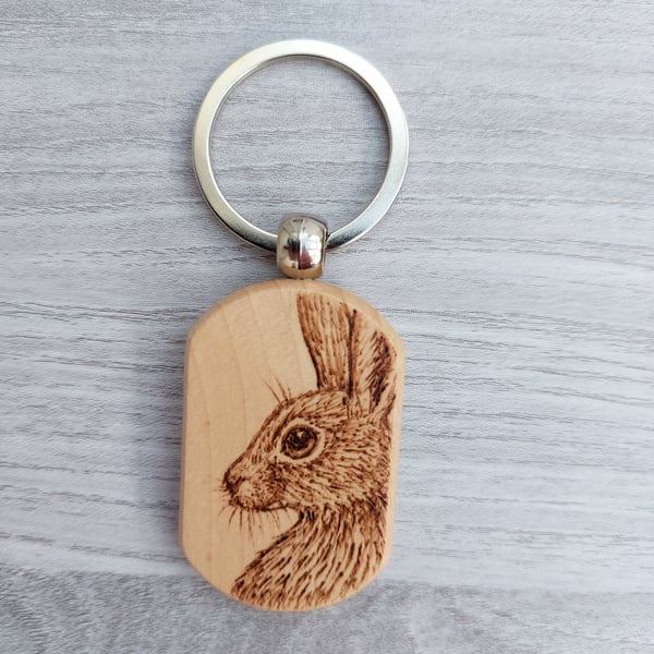 Hare Pyrography Wood Keyring. Gift for Countrys... - Folksy