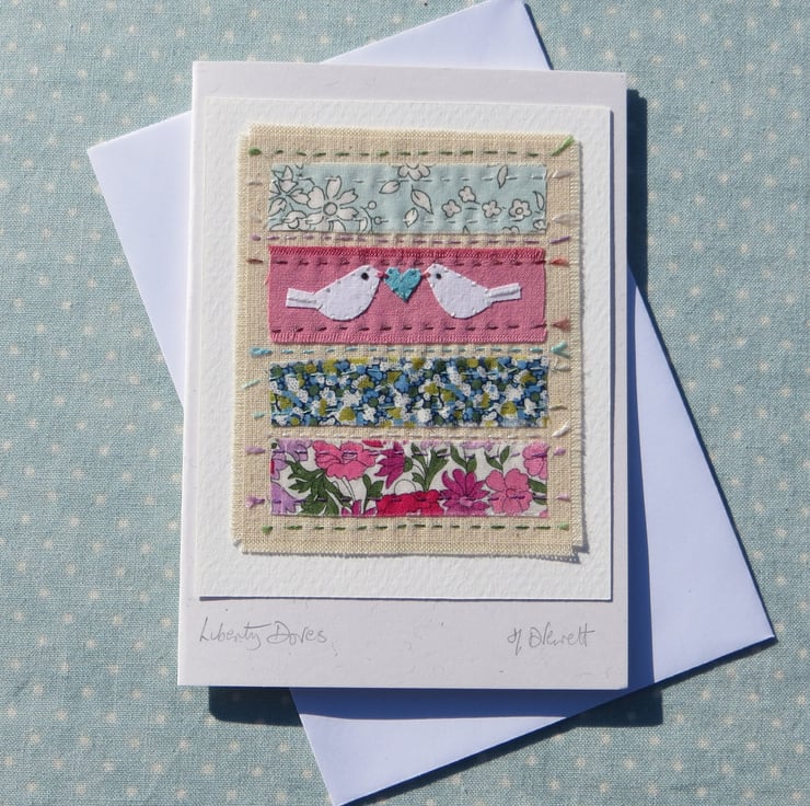 Sweet little hand-stitched card with two doves,... - Folksy