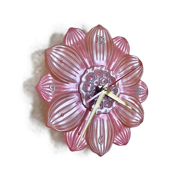 Pink Glitter Resin Flower Clock Quirky Bespoke ... - Folksy