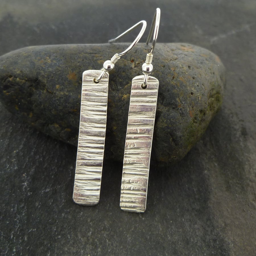 Textured Sterling Silver Drop Earrings - Folksy