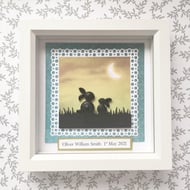 Baby box frame - quilled rabbits wall art - per... - Folksy