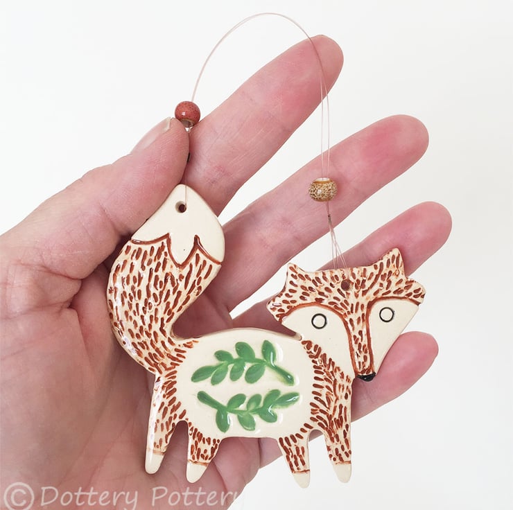 Ceramic folk art fox Pottery Fox primitive art - Folksy