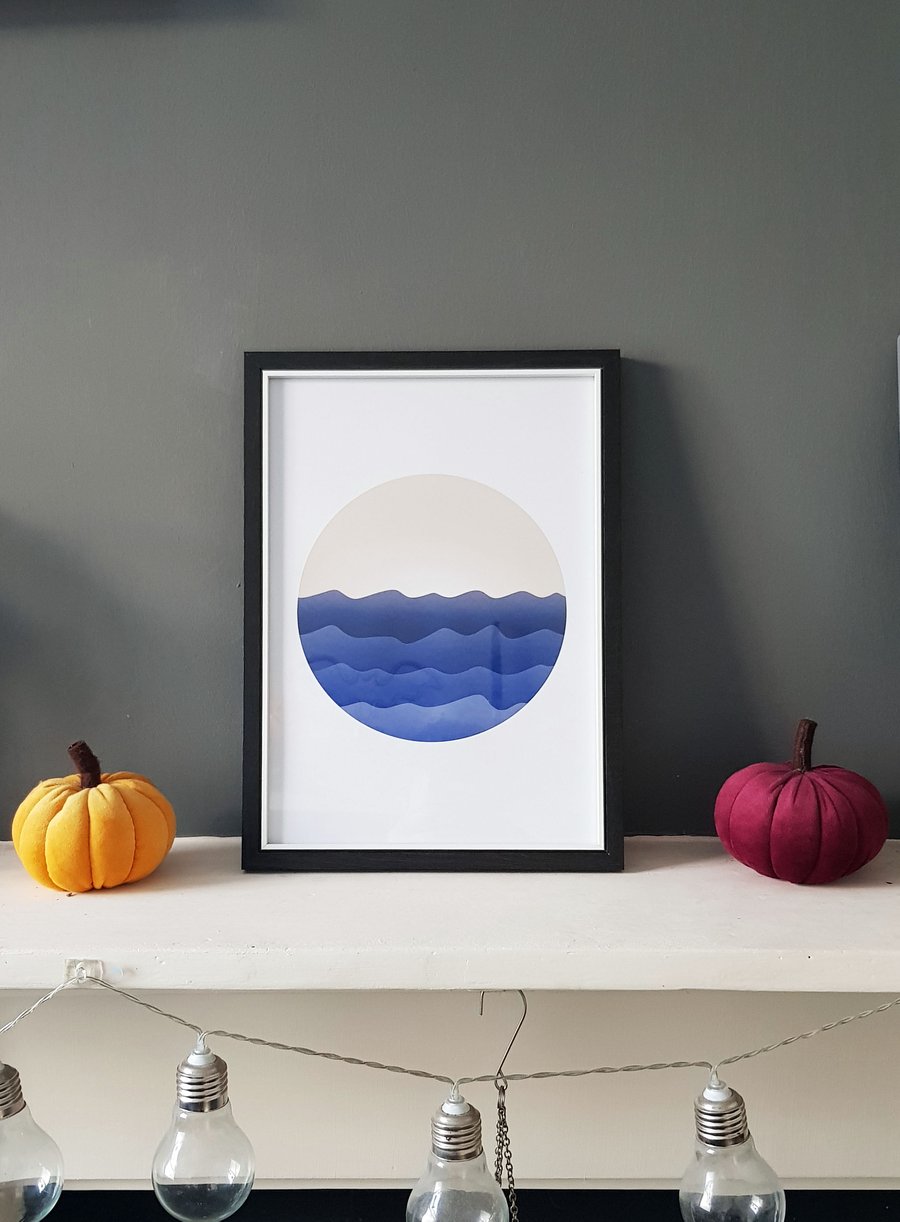 Abstract Waves Print, Ocean Landscape, Digital ... - Folksy