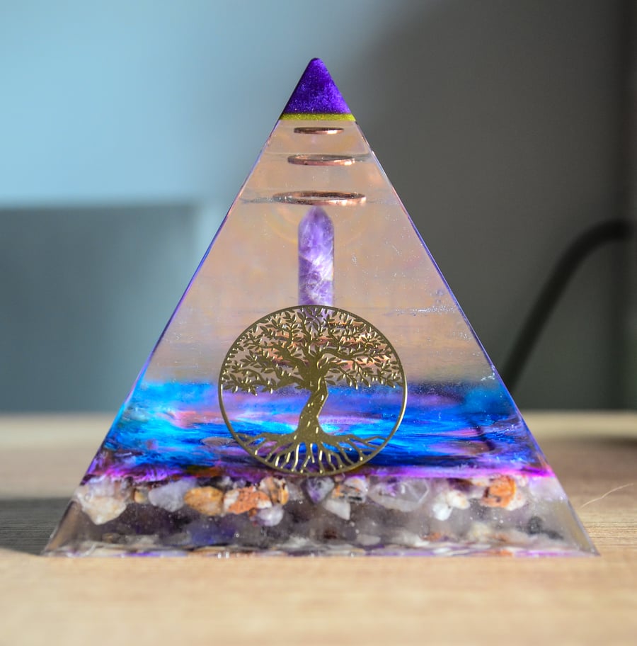 11cm Amethyst Orgonite Resin Pyramid - Folksy