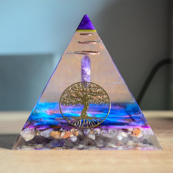 11cm Amethyst Orgonite Resin Pyramid - Folksy