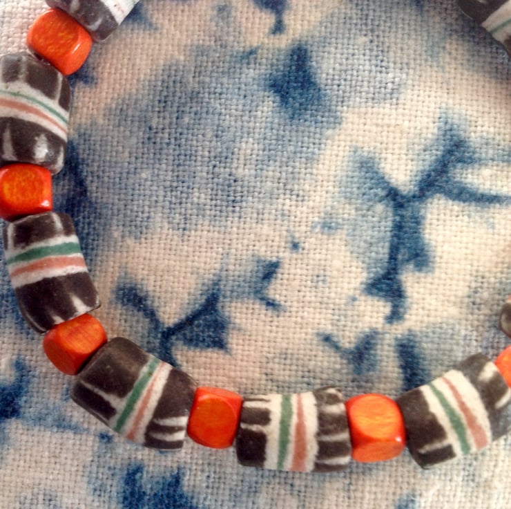 Stretchy red and black African bead bracelet wi... - Folksy