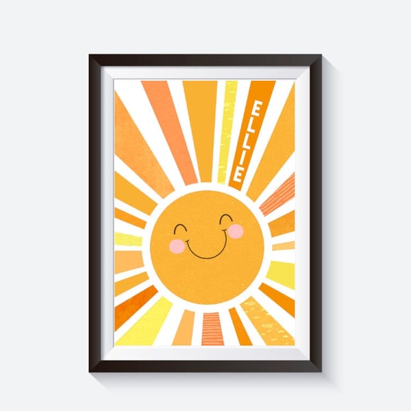 Personalised sun illustration, cute sun poster,... - Folksy
