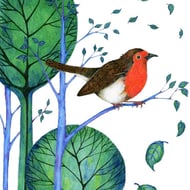 Robin print Bird Illustration Giclee A4 print - Folksy