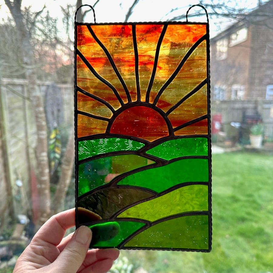 Stained Glass Large Sunset Panel Suncatcher - H... - Folksy