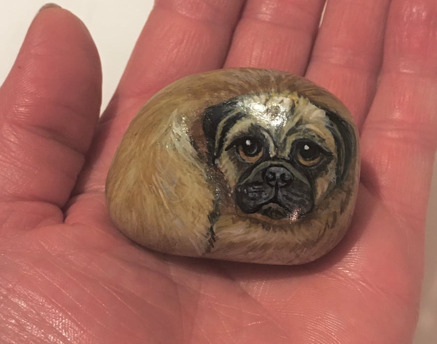 Pug hand painted pebble art garden rock dog sto... - Folksy