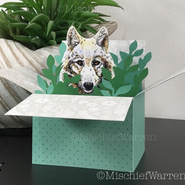 White Wolf 3D Box Card. Blank or personalised. ... - Folksy