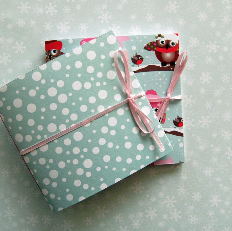 Christmas Notebooks - Owls and Snowflakes - Folksy