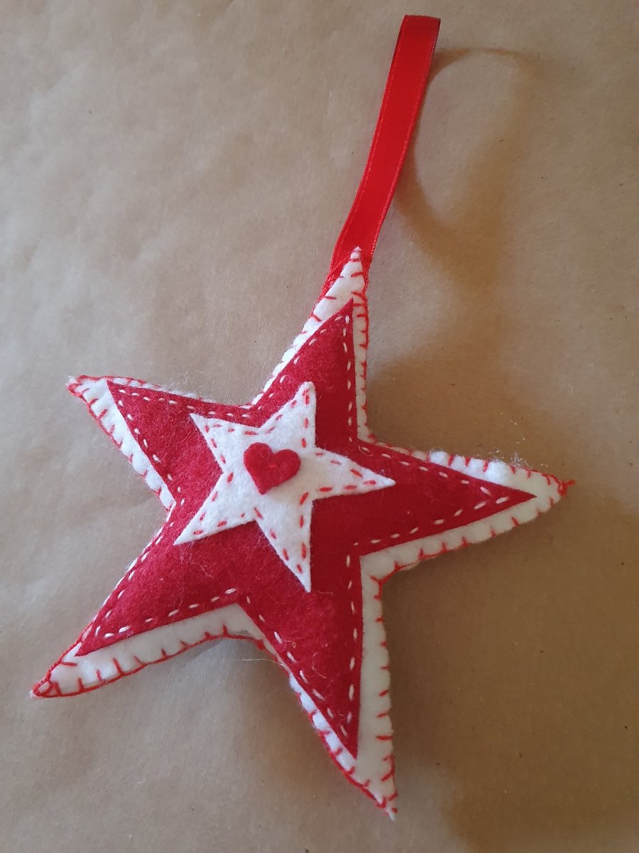 Handstitched Felt Star Decoration - Folksy