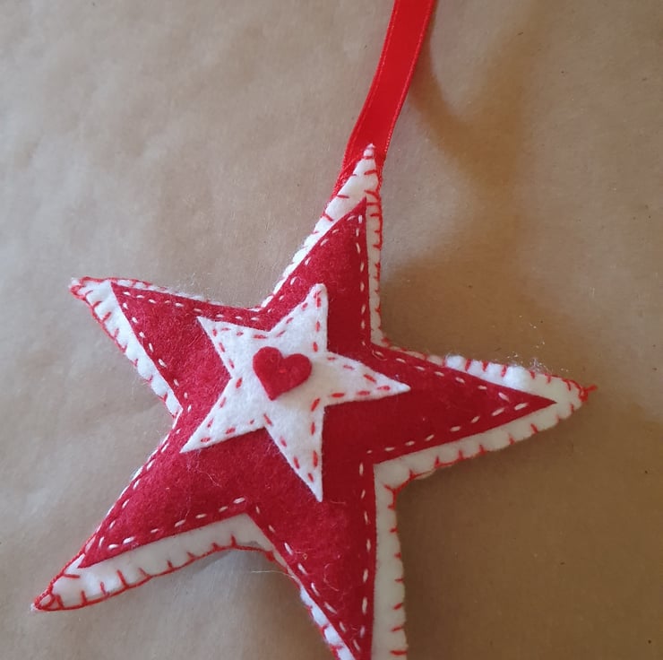 Handstitched Felt Star Decoration - Folksy
