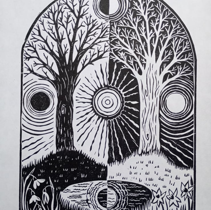 Spring Equinox - original handmade linocut print - Folksy