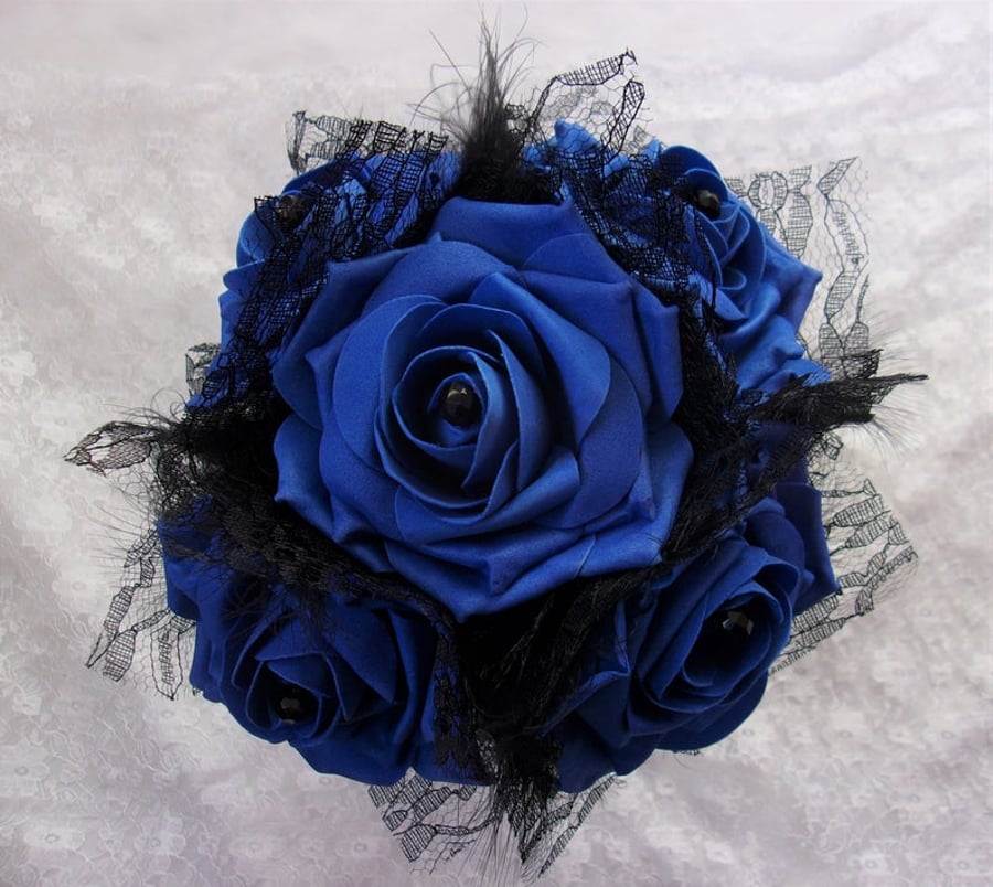 Royal Cobalt Blue & Black Rose Flower Bouqu... - Folksy