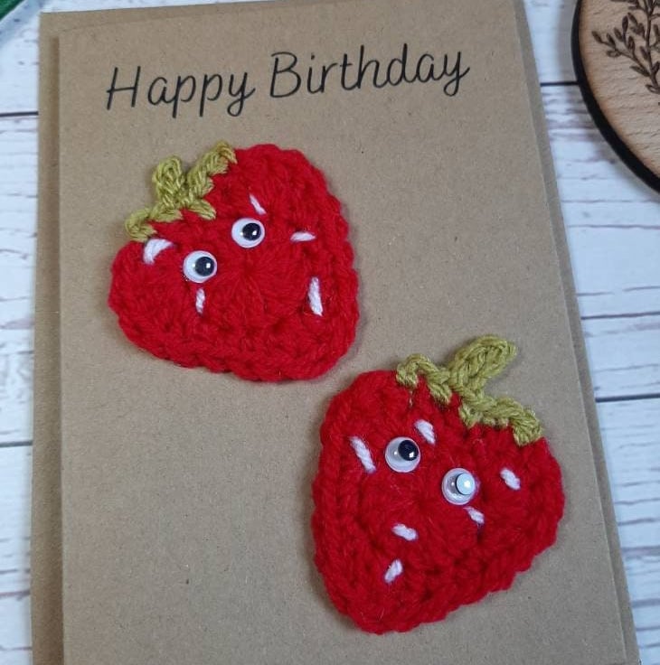 Crochet birthday card, Strawberry birthday card... - Folksy
