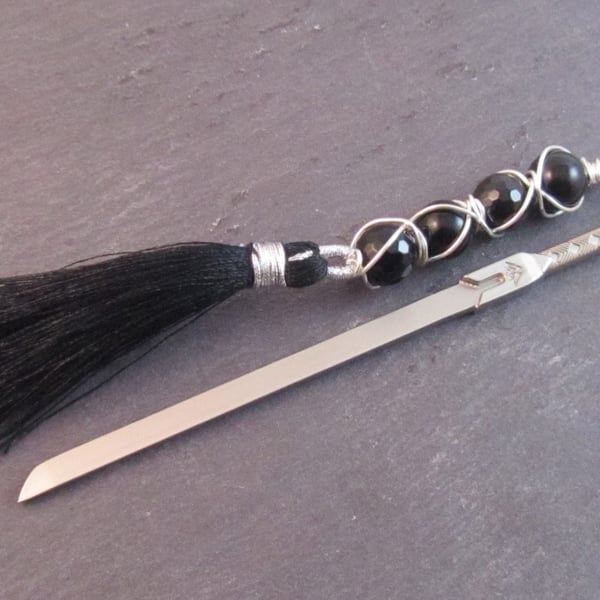 Black Agate Sword Bookmark, Wire Wrapped Bookmark - Folksy