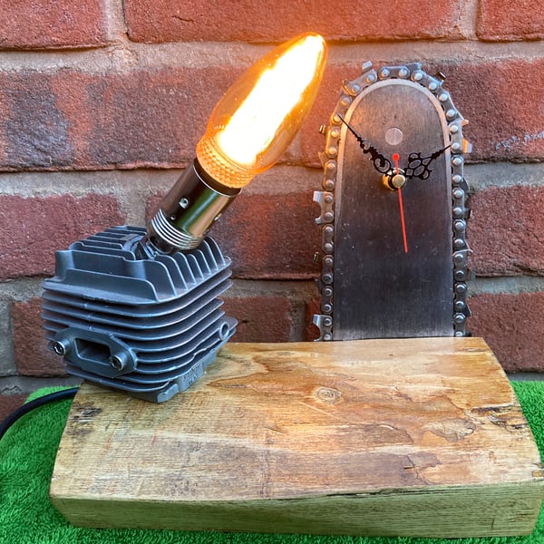 Chainsaw Themed Table Lamp and Clock Combo, Mou... - Folksy