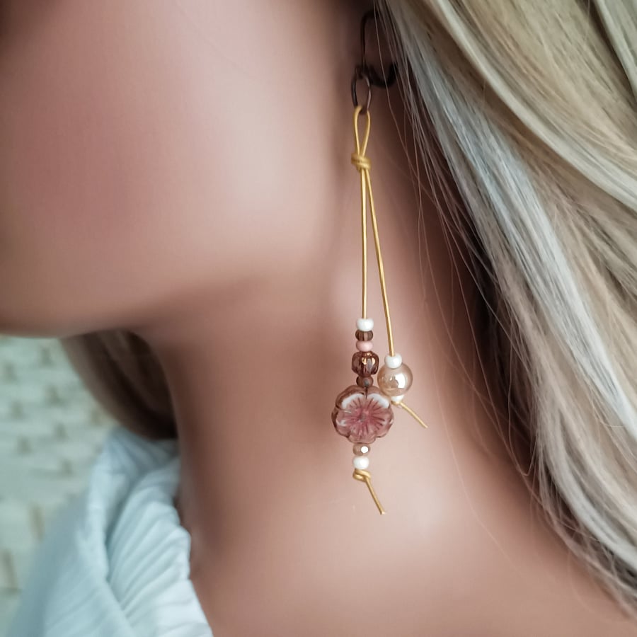 Dangle Flower Earrings, long - Folksy