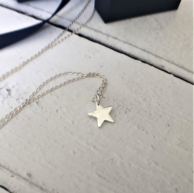 Sterling Silver Hammered Star Pendant - Folksy