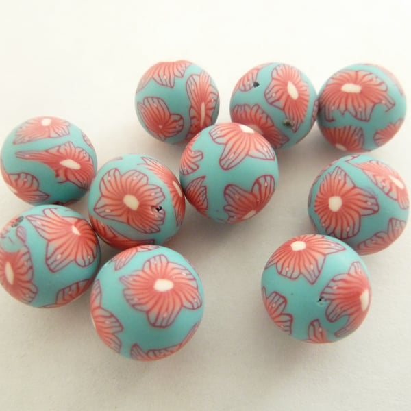 SALE red flower polymer clay beads - Folksy