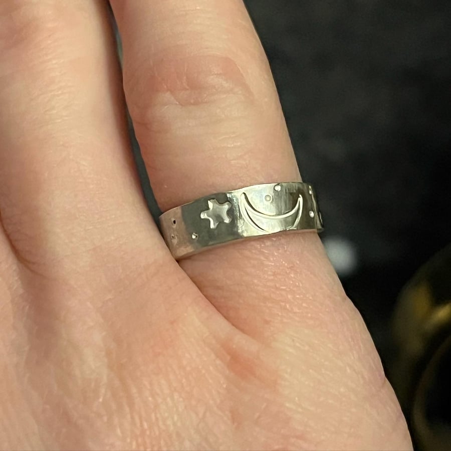 Starry Night Sky Sterling Silver Ring - Folksy