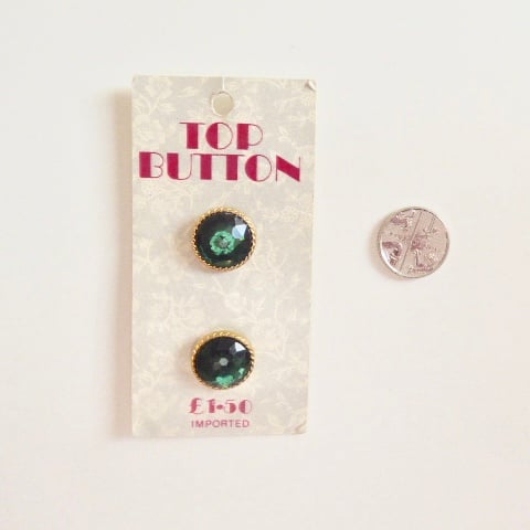 Gold and green buttons, vintage buttons, round... - Folksy