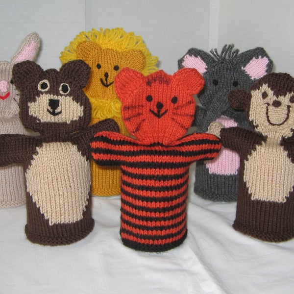 Set of Three Hand Knitted Animal Hand Puppets - Folksy