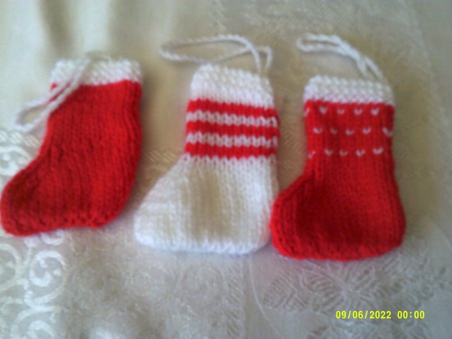 Red and White Mini Stockings - Set of 3 - Folksy