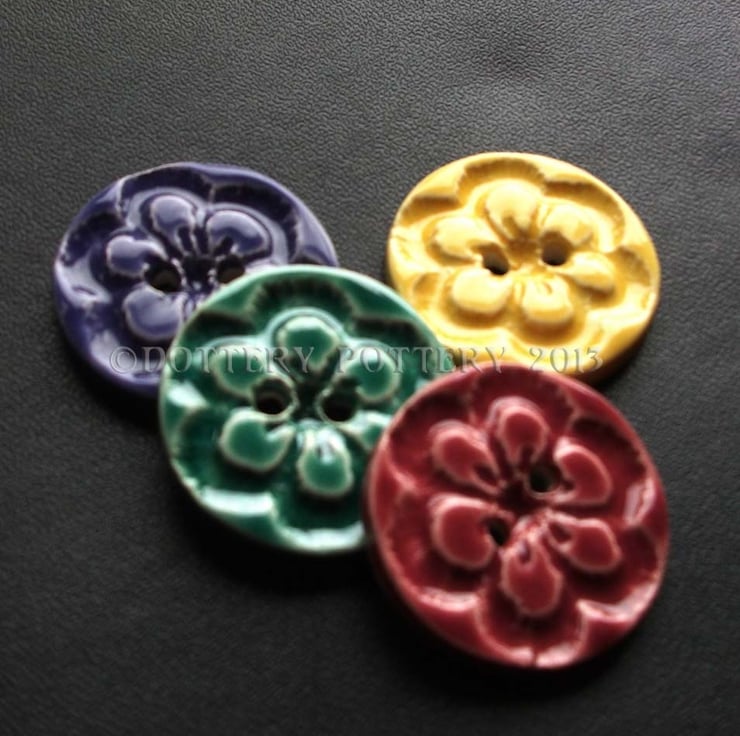 set of four large flower ceramic buttons - Folksy