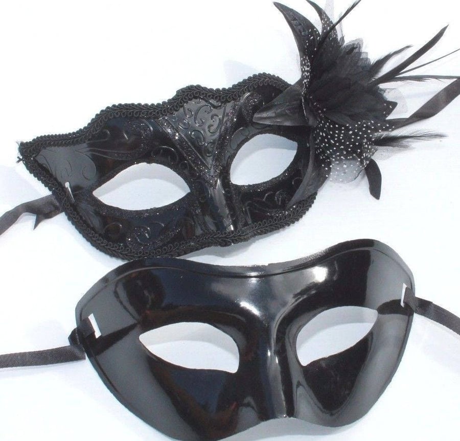 Shiny Black Pair of Male and Female Masquerade ... - Folksy