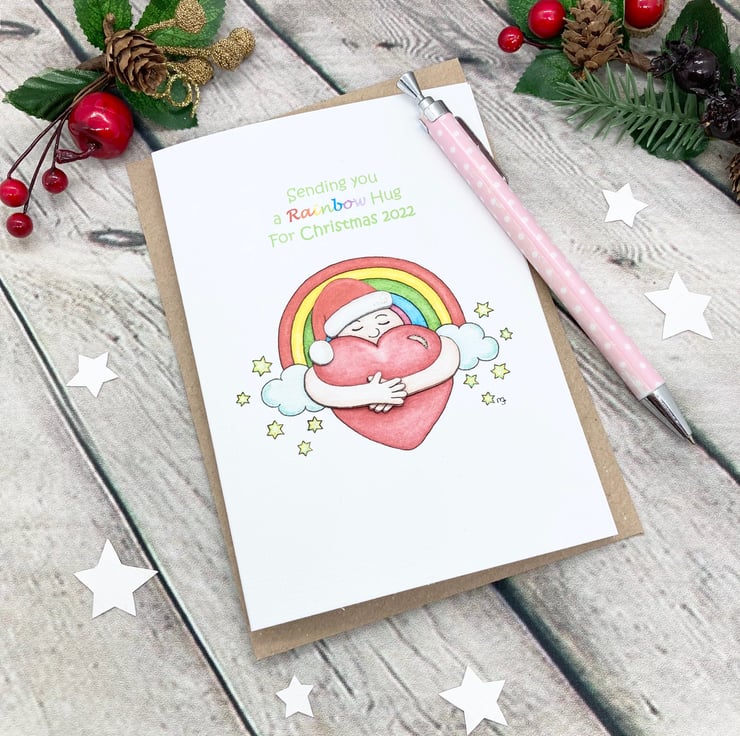 Christmas Rainbow Hug Card - Personalised Chris... - Folksy