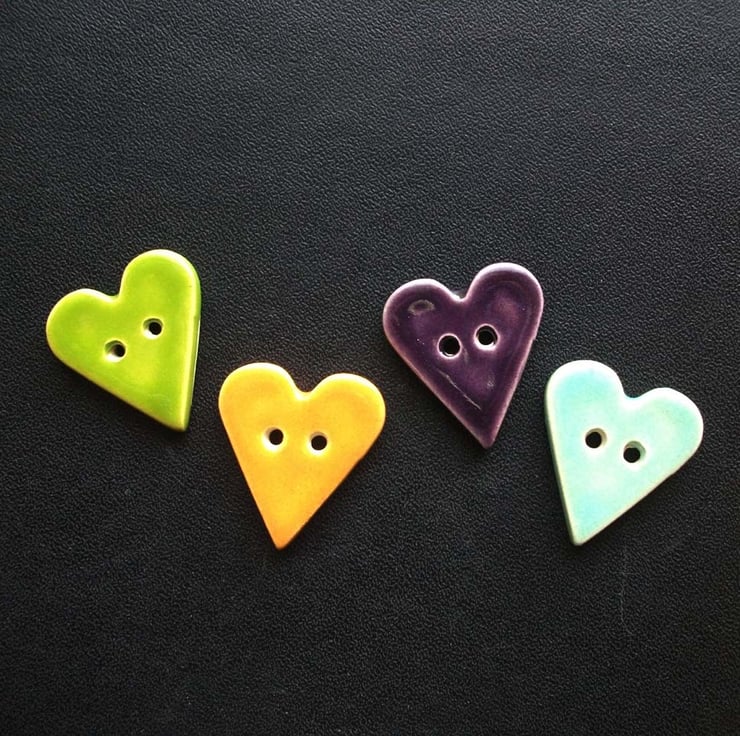 set of four bright heart ceramic buttons - Folksy