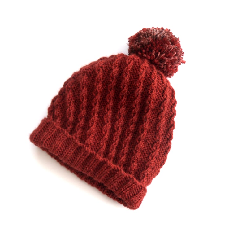 Rust Red hand knit hat - Folksy