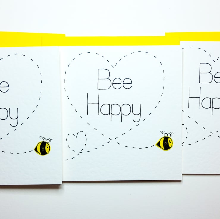 Bee Happy PACK of 3x handmade cards, Love, Enga... - Folksy