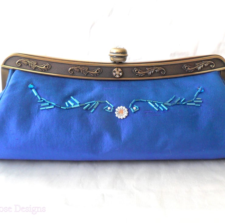 Blue silk evening bag. Clutch bag. Wedding or P... - Folksy