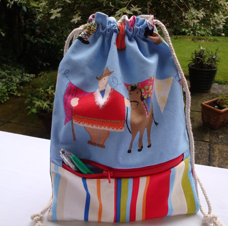 Drawstring Book Bag - PE Bag - External Zip Po... - Folksy