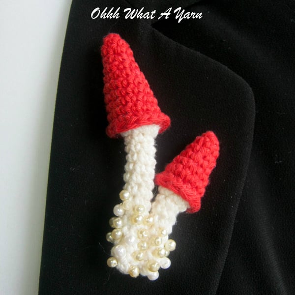 Crochet red toadstool brooch, crochet mushroom ... - Folksy
