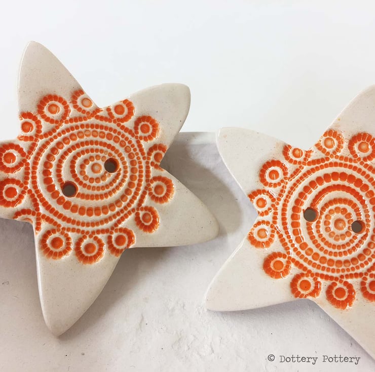 Two Large ceramic starfish buttons pottery star... - Folksy