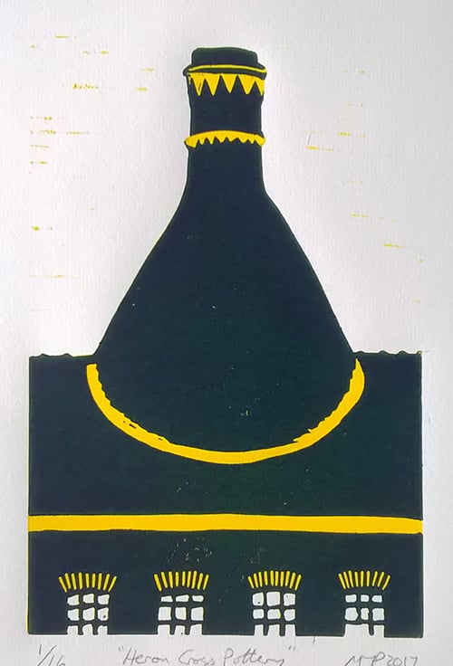 Heron Cross Pottery Original Linocut - Folksy