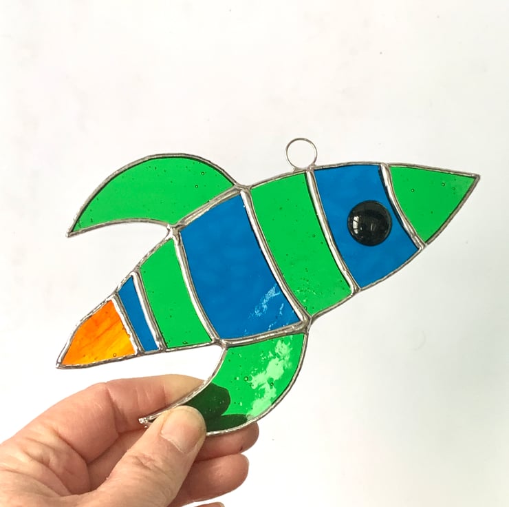 Stained Glass Rocket Suncatcher - Handmade Hang... - Folksy