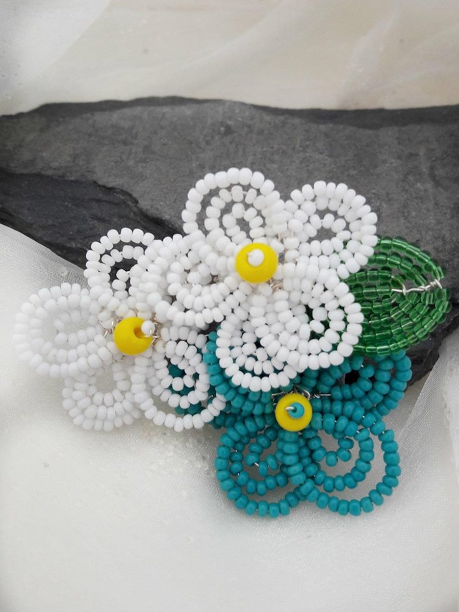 Beaded Flower Brooch - Sarong pin - Corsage - Folksy