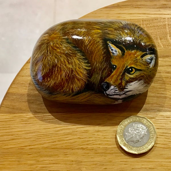 Fox hand painted pebble garden rock art wildlif... - Folksy